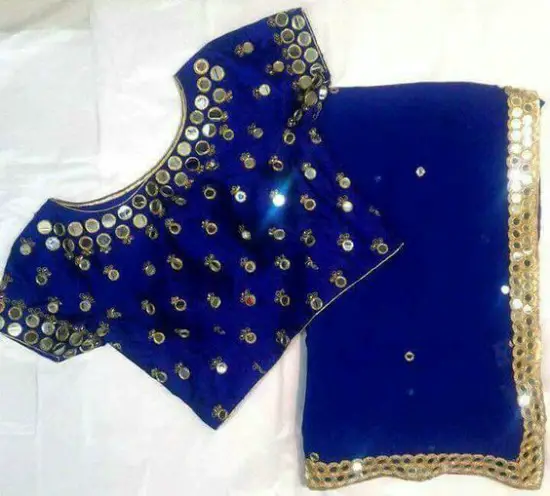 24 Pics of simple mirror work blouse & saree designs