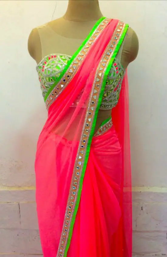 24 Pics of simple mirror work blouse & saree designs