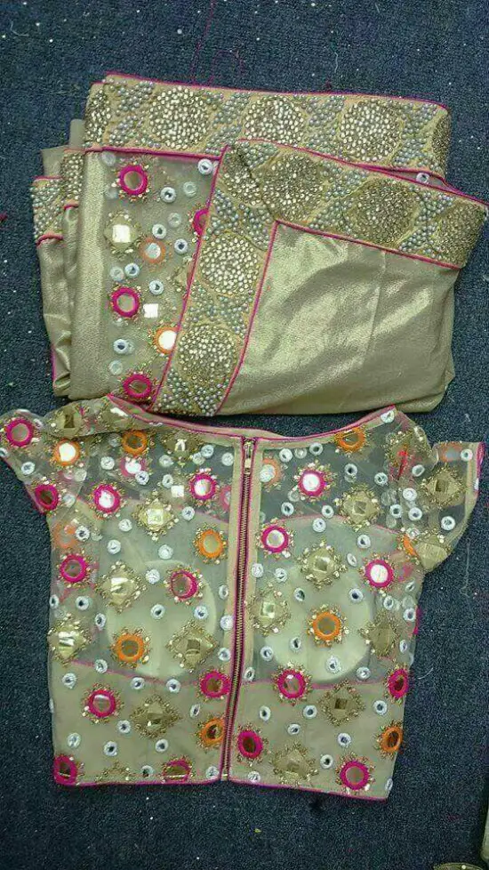 24 Pics of simple mirror work blouse & saree designs