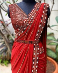 20 Pics Of Simple Mirror Work Blouse & Saree Designs